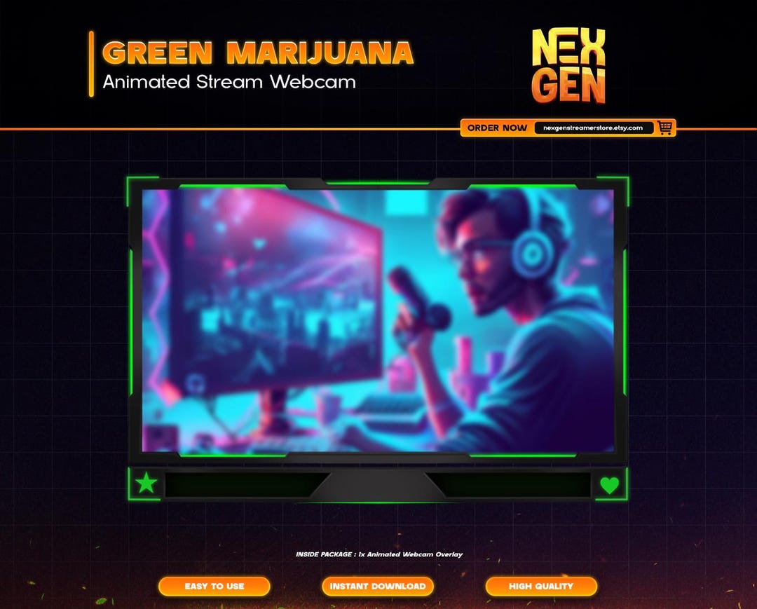 Green Marijuana Animated Webcam Overlay for Stream | Twitch, Youtube ...