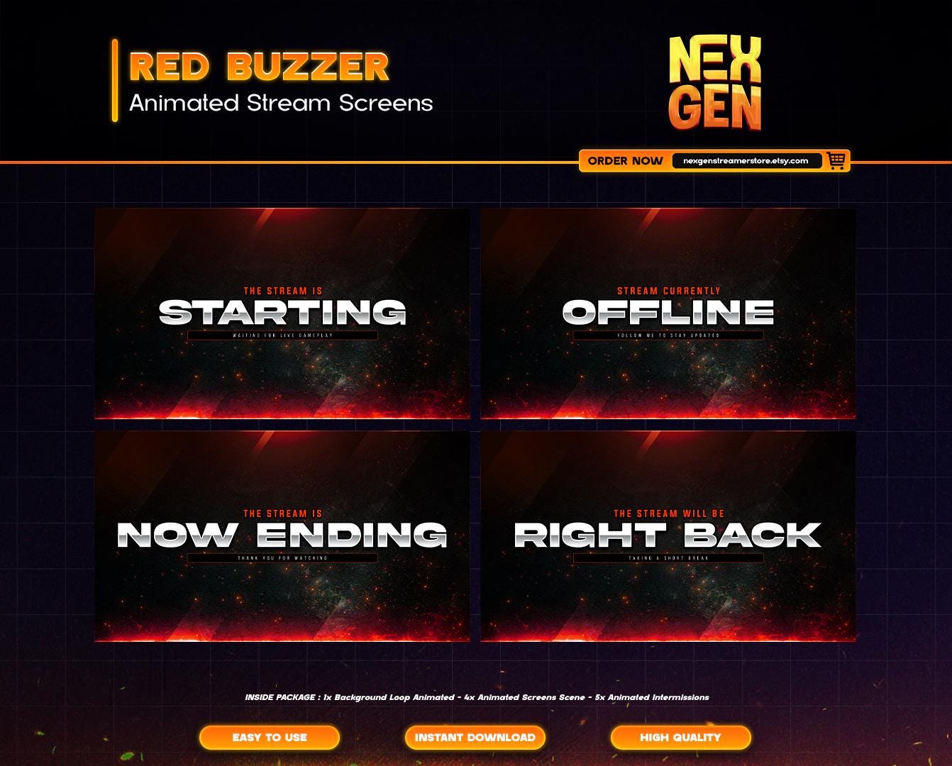 9x Red Buzzer Animated Stream Screen Scenes Pack for Twitch, Youtube ...