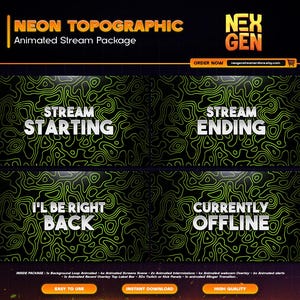 Neon Topographic Animated Stream Package – Overlays, Alerts, Webcam ...