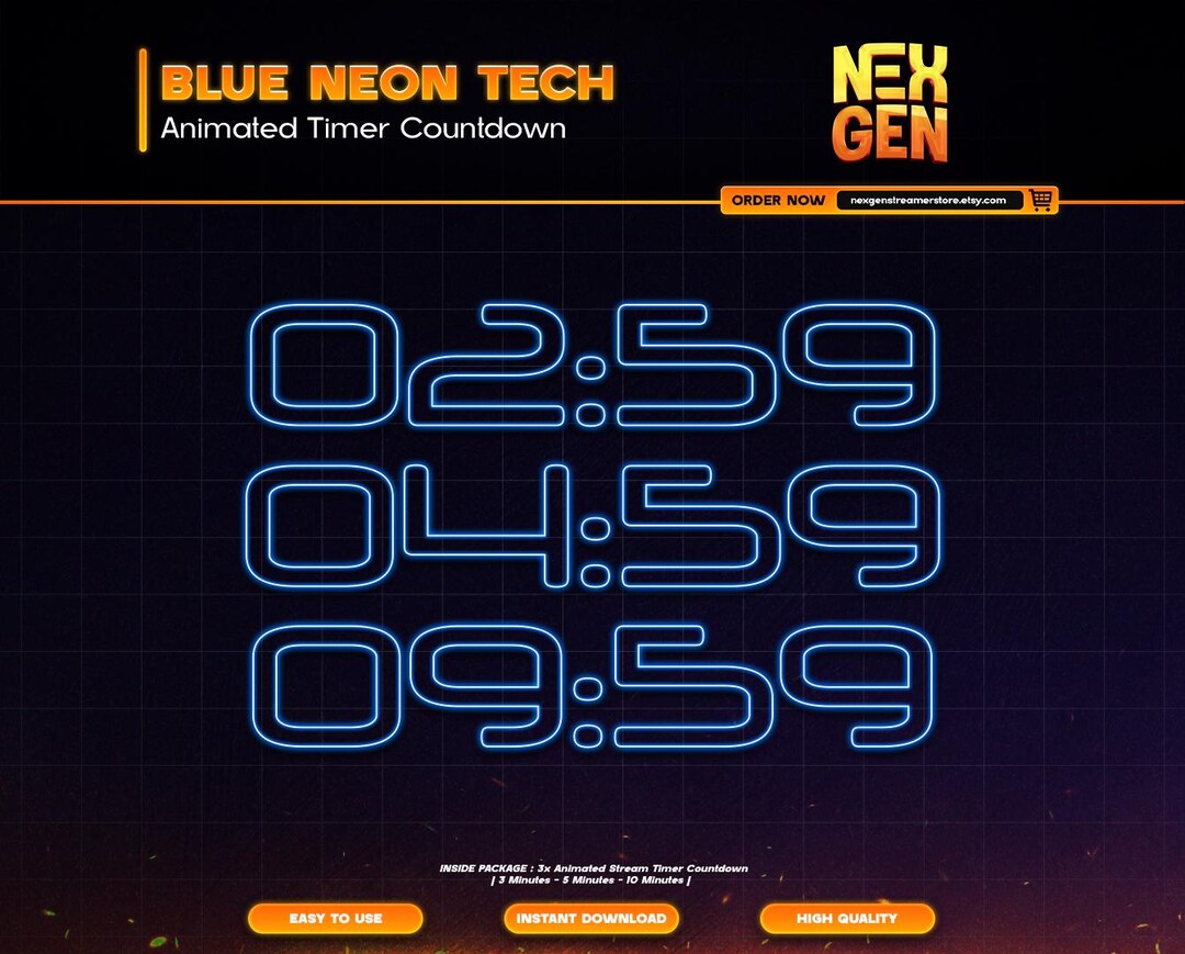 Blue Neon Tech Animated Stream Timers Countdown | Twitch, Youtube ...