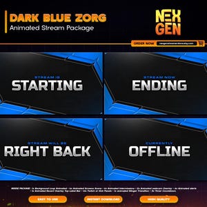 Dark Blue Zorg Animated Stream Package – Overlays, Alerts, Webcam ...
