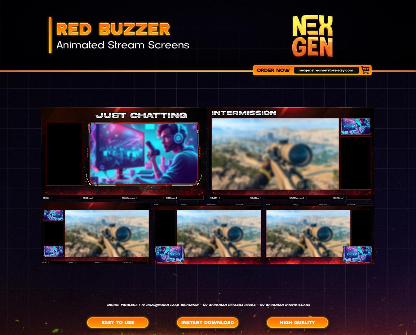 9x Red Buzzer Animated Stream Screen Scenes Pack for Twitch, Youtube ...
