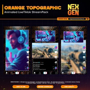 Orange Topographic Animated Tiktok Live Streaming Package | Screens ...