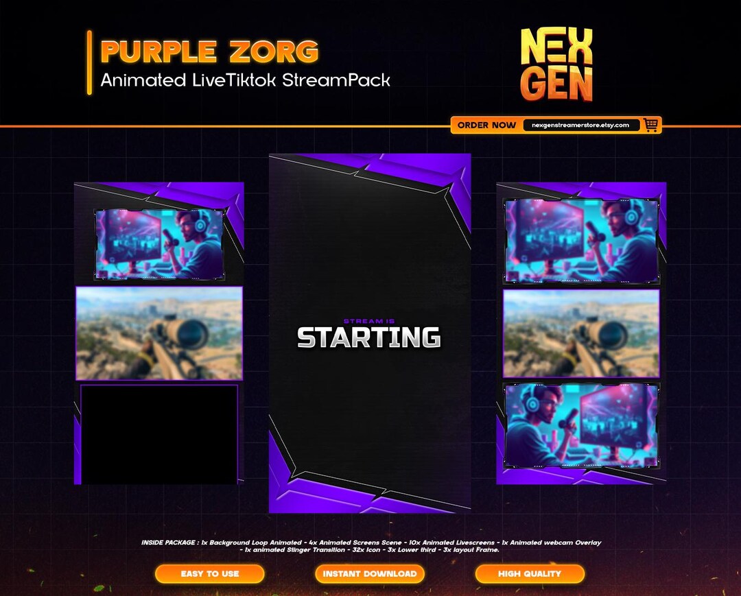 Purple Zorg Animated Tiktok Live Streaming Package | Screens,webcams ...