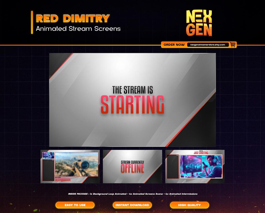 8x Red Dimitry Animated Stream Screen Scenes Pack for Twitch, Youtube ...