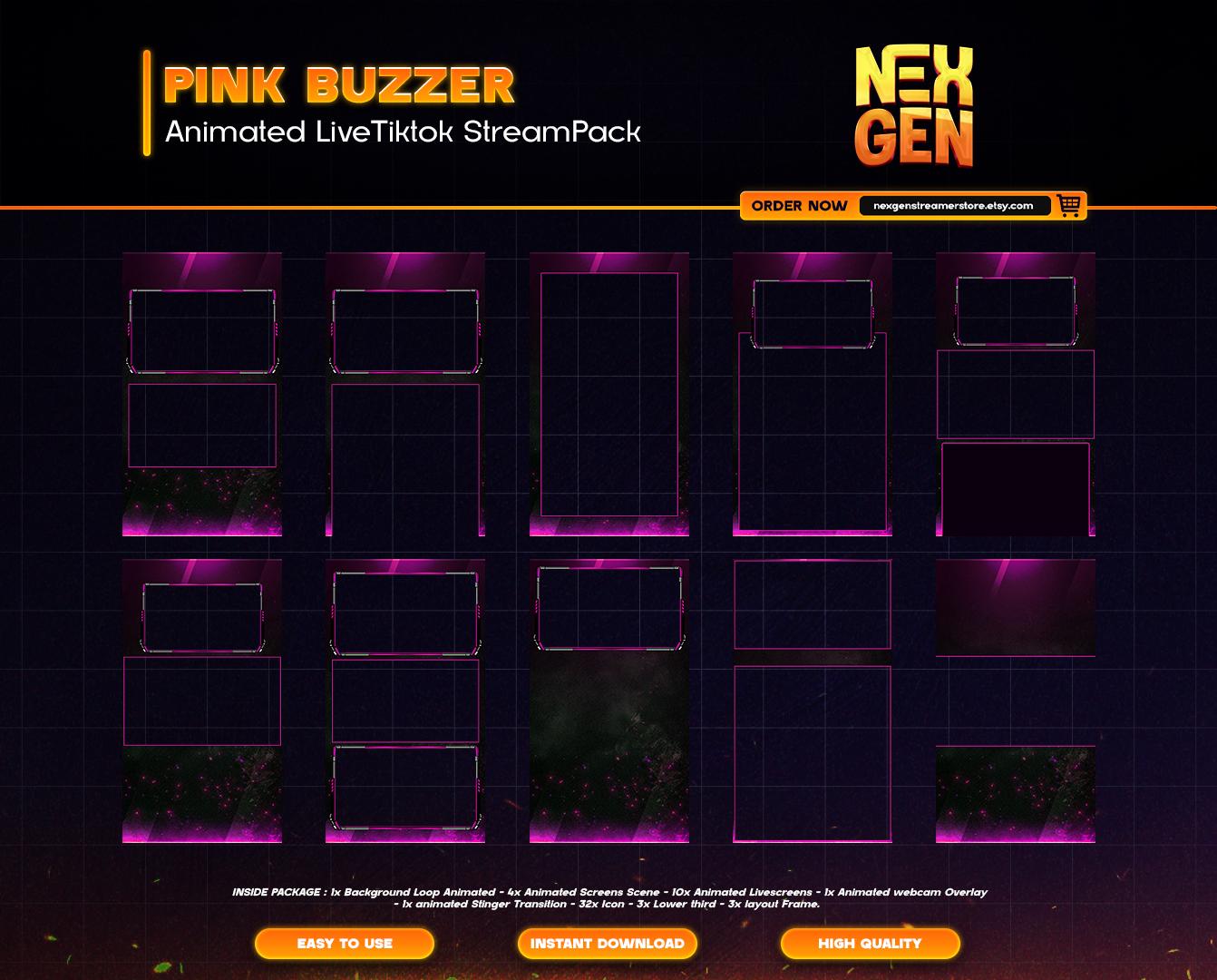 Pink Buzzer Animated Tiktok Live Streaming Package | Screens,webcams ...