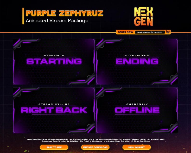 Cyber Neon Animated Stream Overlay: Twitch OBS Streamlabs Package ...