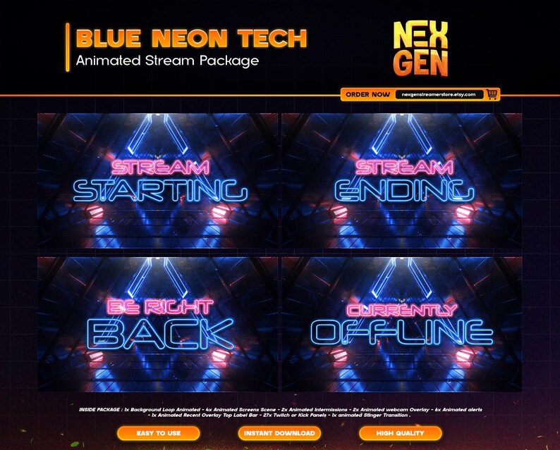 Blue Neon Tech Stream Package – Animated Overlays, Alerts, Webcam ...