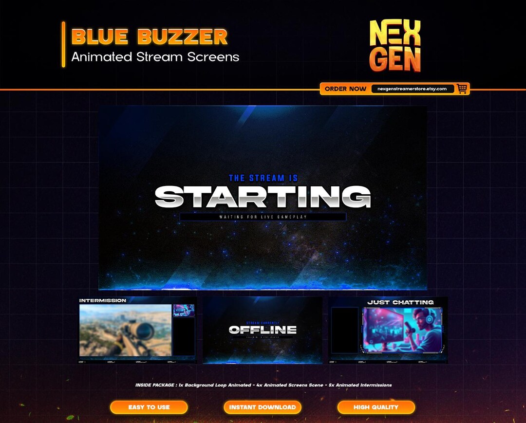 9x Blue Buzzer Animated Stream Screen Scenes Pack for Twitch, Youtube ...