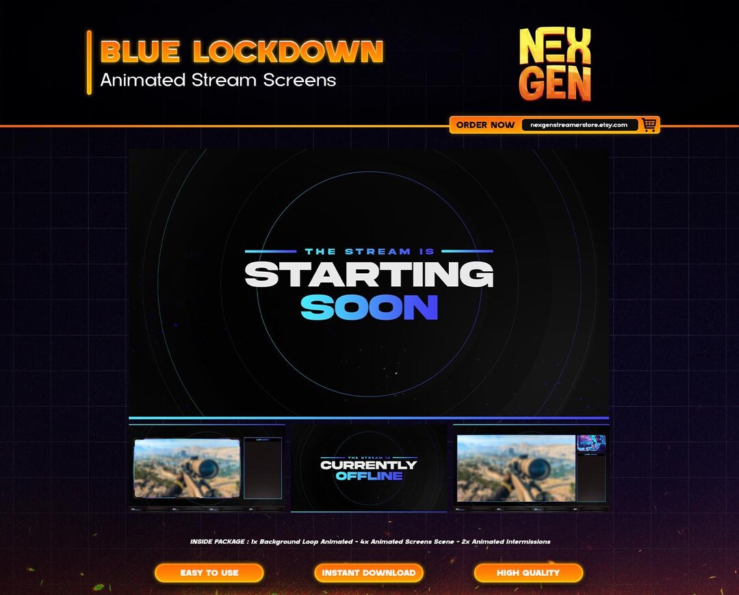 6x Blue Lockdown Animated Stream Screen Scenes Pack for Twitch, Youtube ...