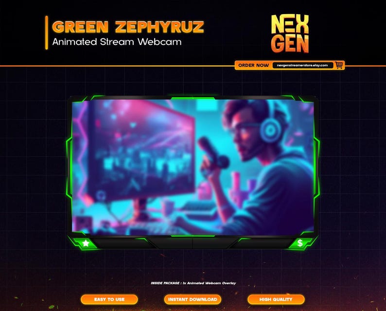 Green Zephyruz Animated Webcam Overlay for Stream | Twitch, Youtube ...