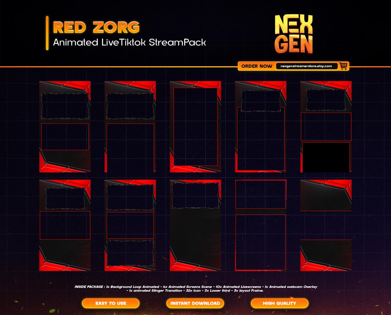Red Zorg Animated Tiktok Live Streaming Package | Screens,webcams ...