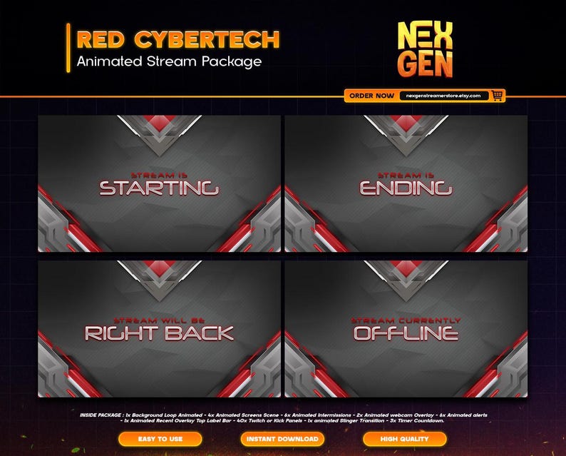 Red Cybertech Animated Stream Package – Overlays, Alerts, Webcam ...