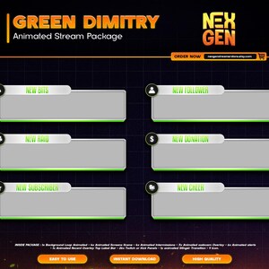Green Dimitry Stream Package – Animated Overlays, Alerts, Webcam ...