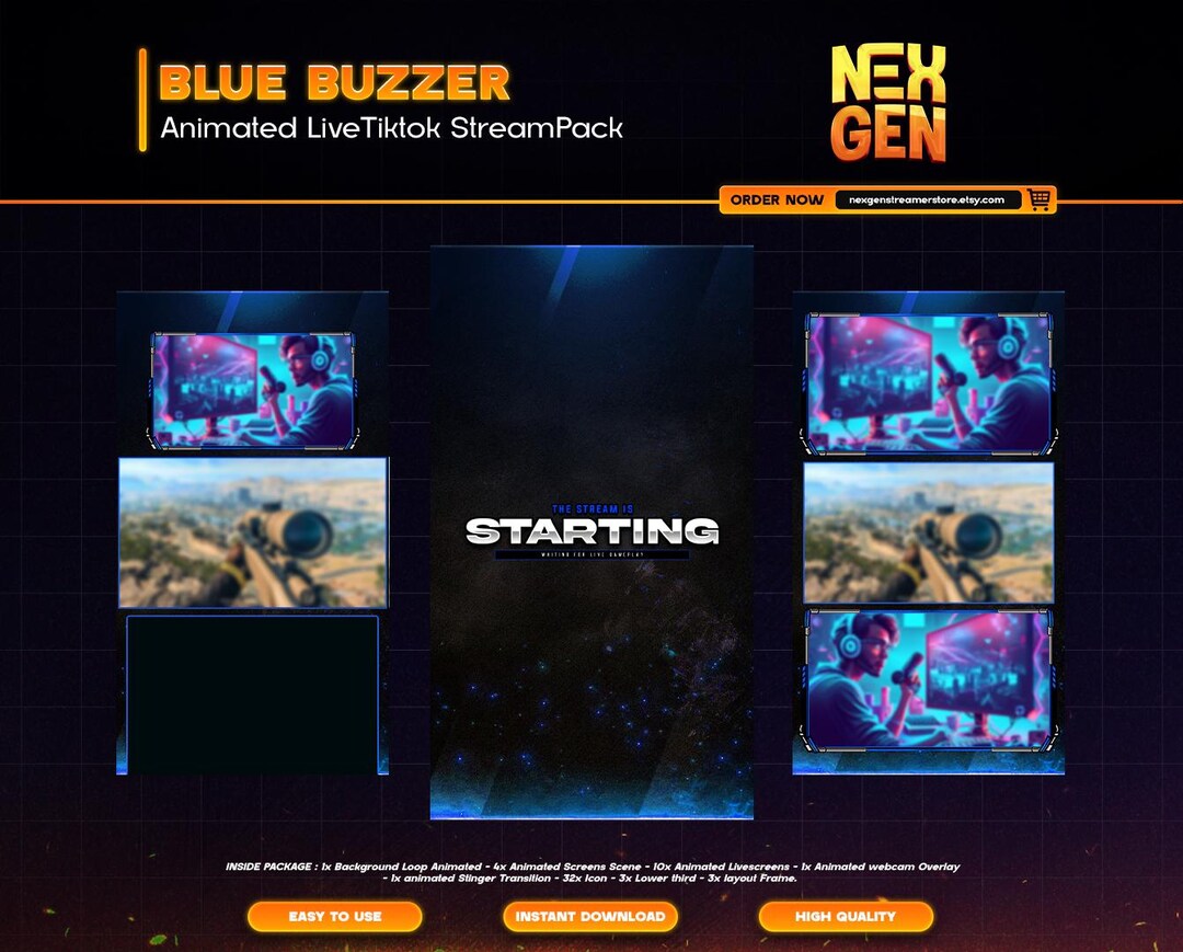 Blue Buzzer Animated Tiktok Live Streaming Package | Screens,webcams ...