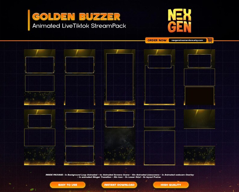 Golden Buzzer Animated Tiktok Live Streaming Package | Screens,webcams ...