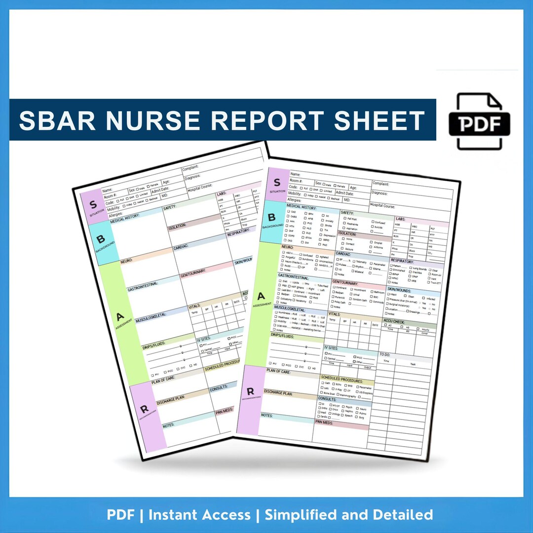 SBAR Report Sheet – Nurse-to-nurse Handoff Template for Clinicals ...