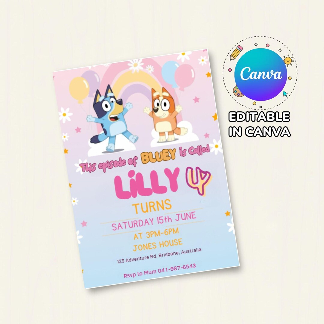 Editable Cartoon Dog Duo Birthday Invitation, Canva Template, Playful ...