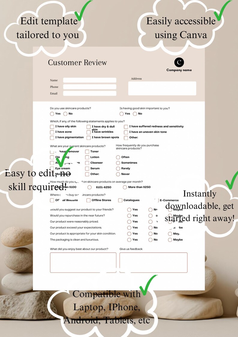 Digital, Fully Editable Minimalist Simple Skincare Product Survey Form ...