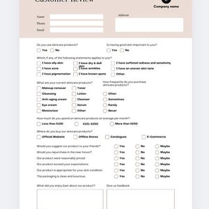 Digital, Fully Editable Minimalist Simple Skincare Product Survey Form ...