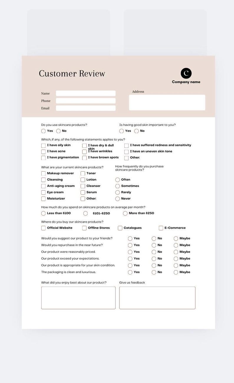 Digital, Fully Editable Minimalist Simple Skincare Product Survey Form ...