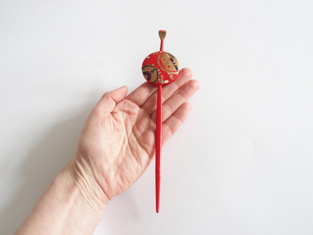 Vintage Hirauchi Hairstick Japanese Hair Accessory Red With Abstract ...