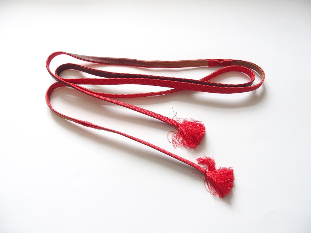 Red Obijime With A Leather Style Front Japanese Obi Belt Cord Kitsuke ...