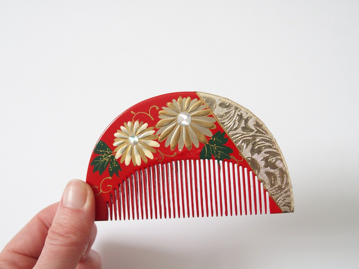 Japanese Kushi Kanzashi Red With Flower Design Traditional | Etsy