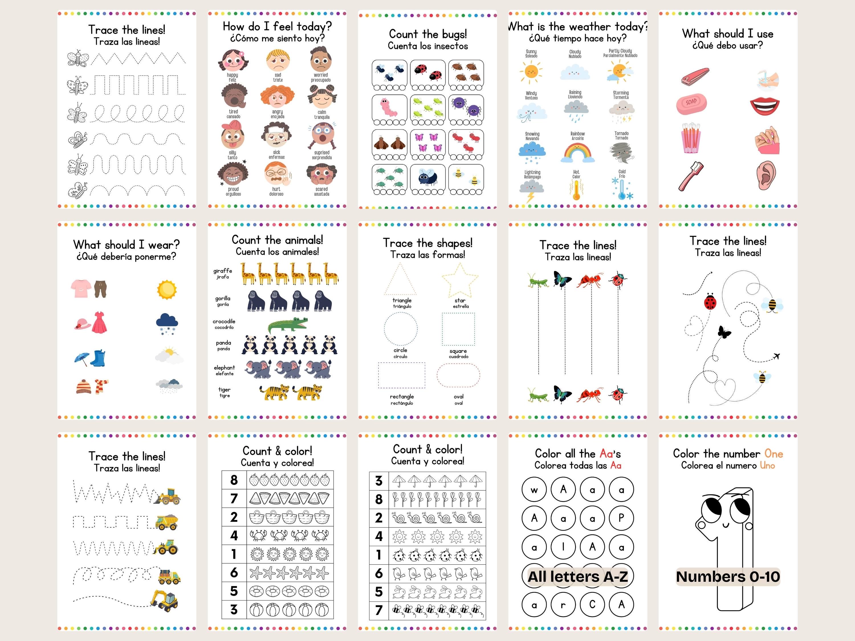 Cuaderno de trabajo bilingüe para preescolar, cuaderno de trabajo ...