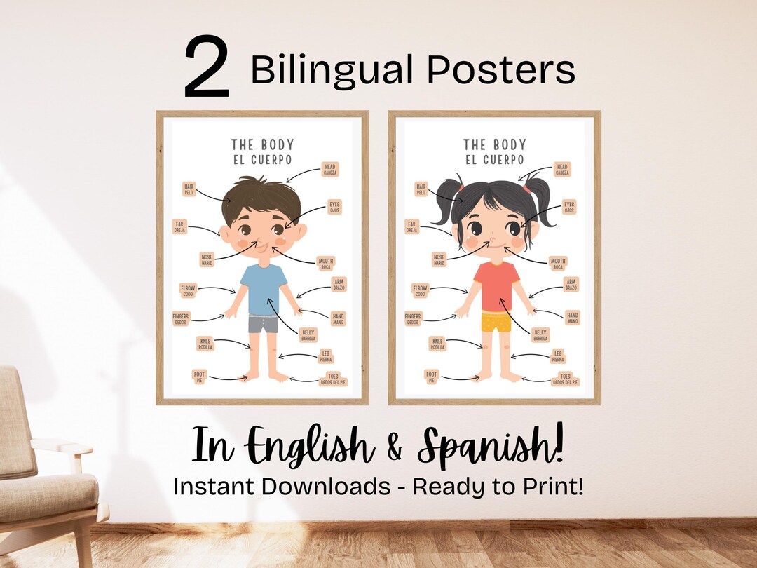 Bilingual Posters, Body Parts Educational Posters, English and Spanish ...