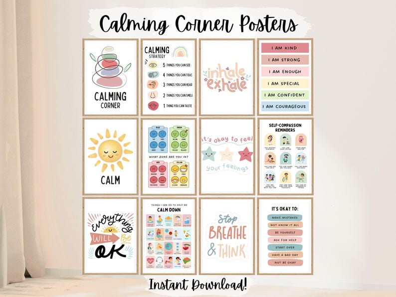 Calming Corner Posters, Regulating Emotions for Children and Toddlers ...