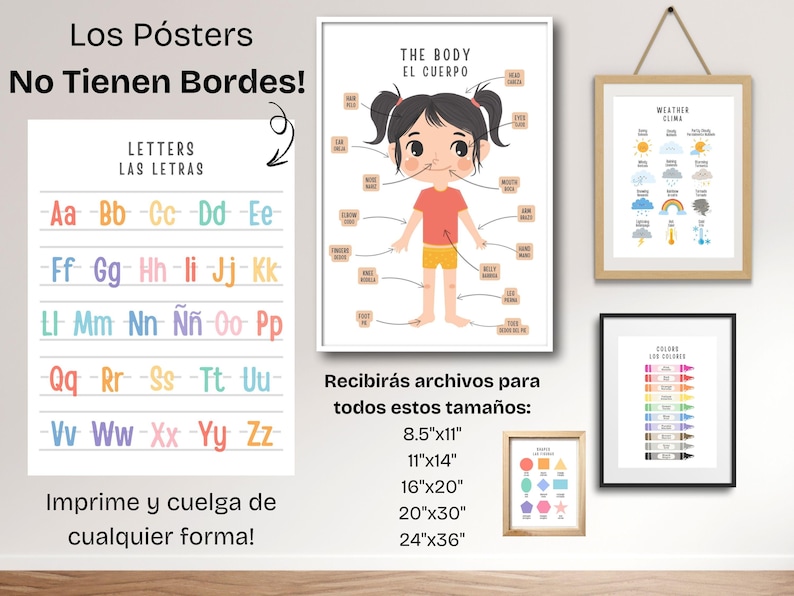 Bilingual Educational Posters, English and Spanish, Toddler Bedroom ...