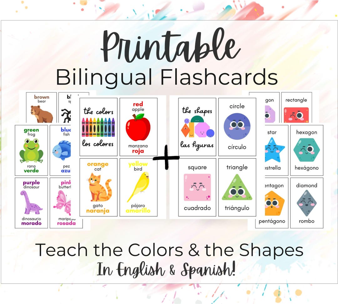 Bilingual Toddler Flashcards, Colors and Shapes, English and Spanish ...
