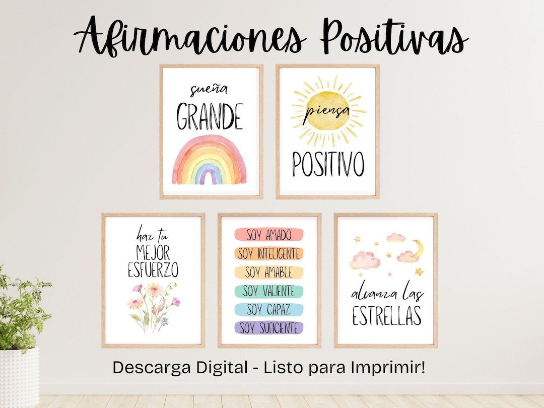 Spanish Positive Affirmation Posters, Watercolor Rainbow Wall Decor ...