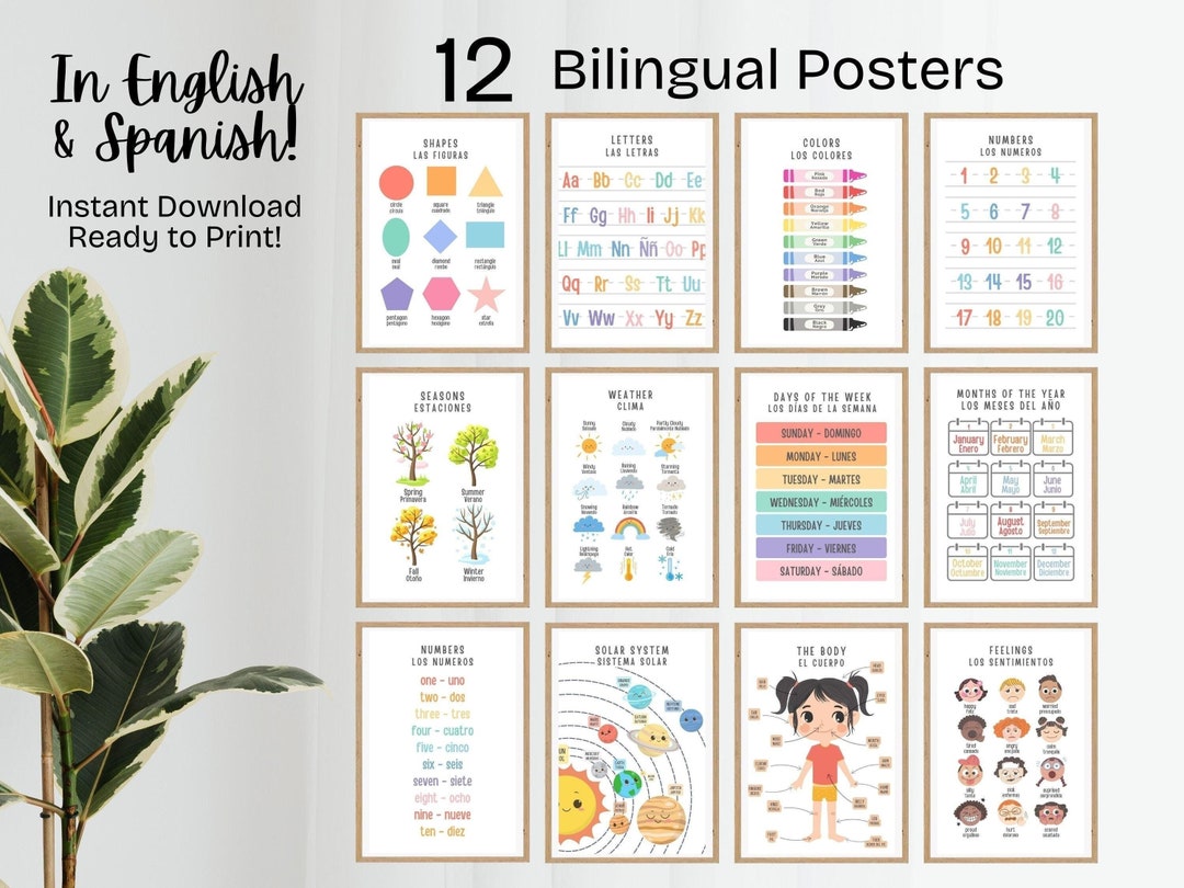 Bilingual Educational Posters, English and Spanish, Toddler Bedroom ...