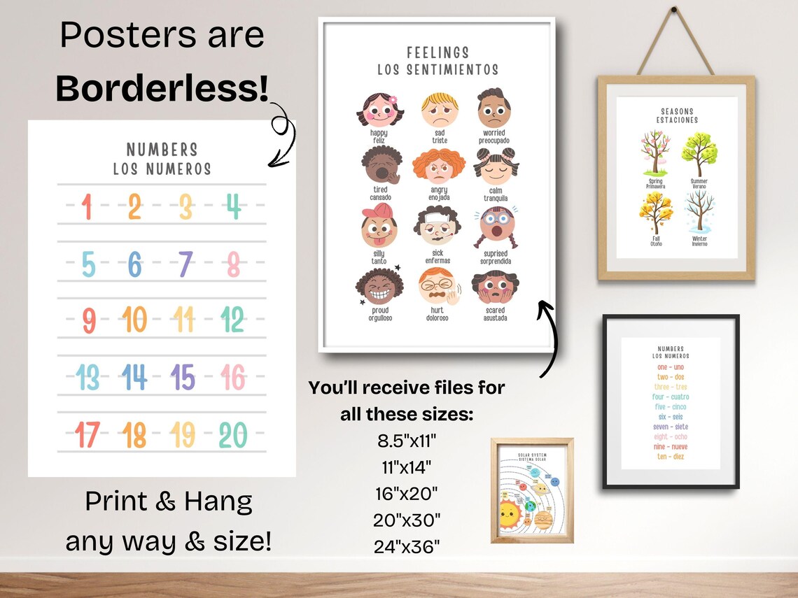 Bilingual Educational Posters, English and Spanish, Toddler Bedroom ...
