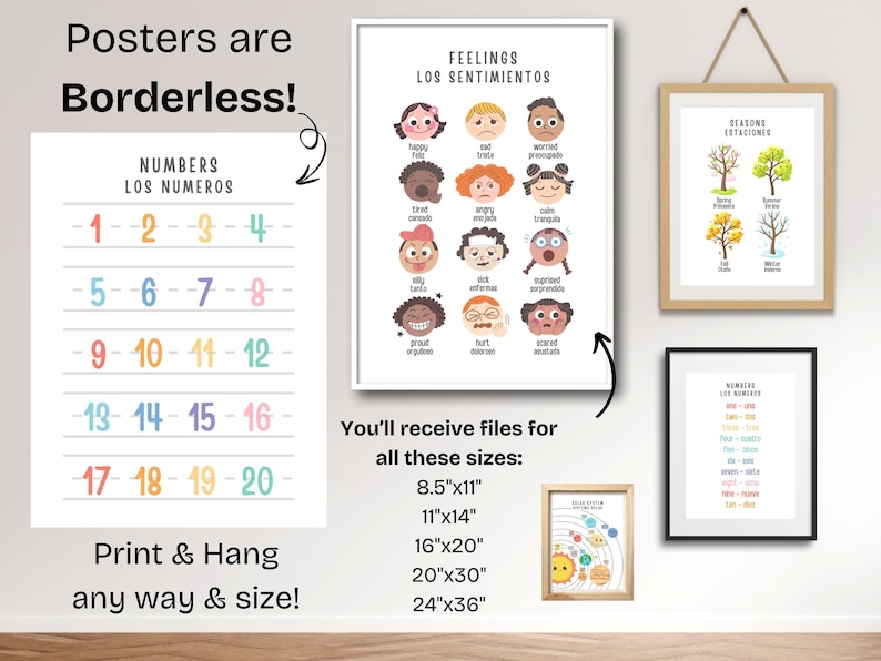 Bilingual Educational Posters, English and Spanish, Toddler Bedroom ...