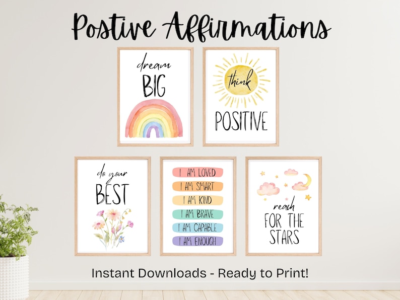 Positive Affirmation Posters, Watercolor Rainbow Wall Decor, Pastel ...