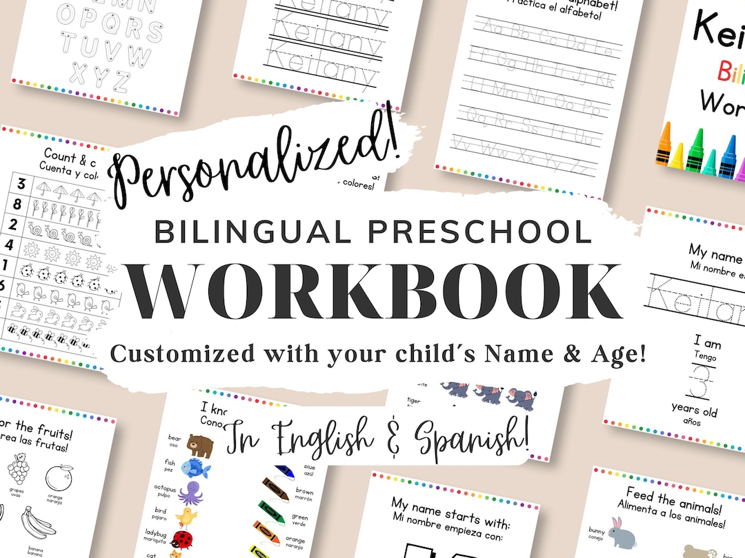 Bilingual Preschool Workbook, Personalized Toddler Workbook, English ...