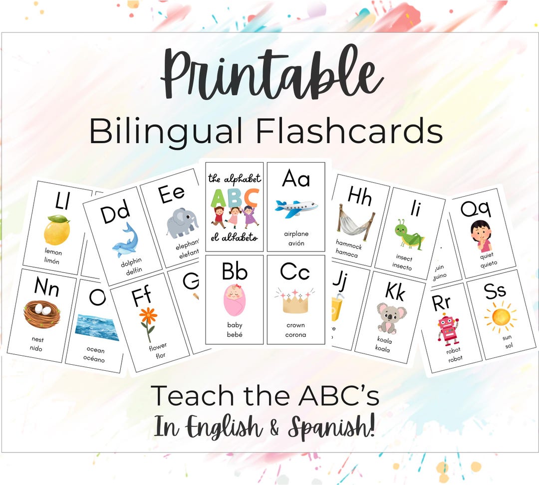 Bilingual Toddler Flashcards, ABC English and Spanish Learning Cards ...