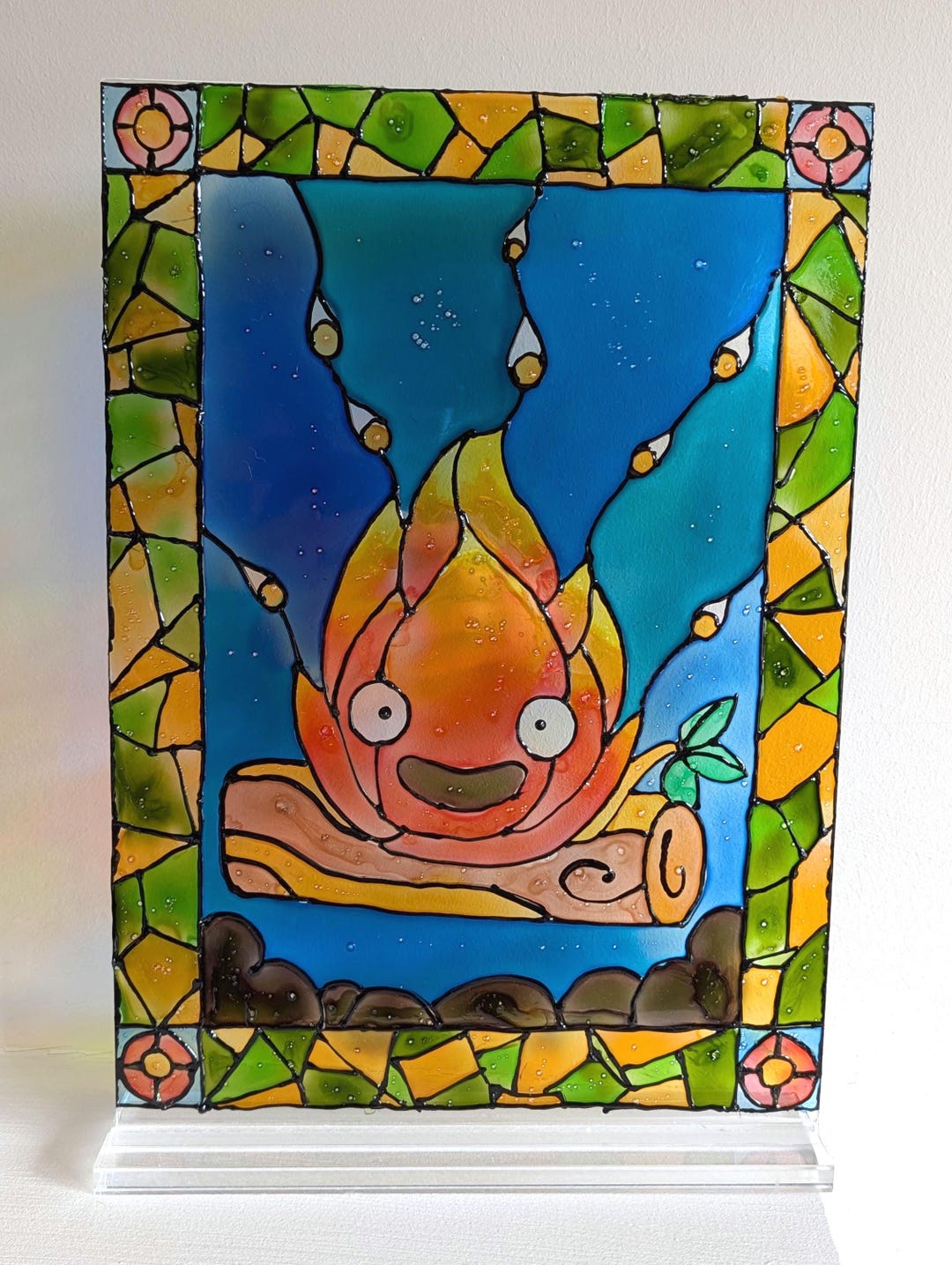 Studio Ghibli Calcifer Stained Glass Painting Frame - Etsy