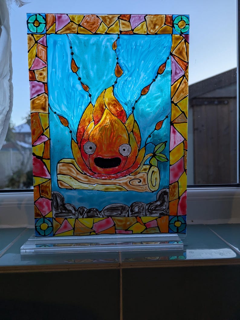 Studio Ghibli Stained Glass Design of Calcifer - Etsy