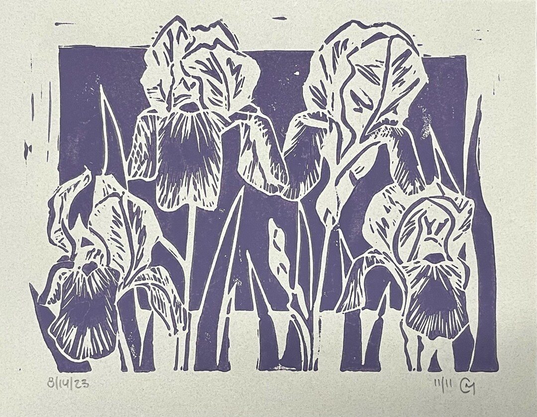 Iris Linoleum Cut Print - Etsy