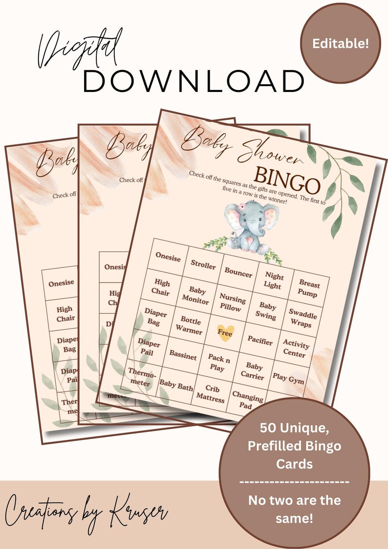 50 Unique Baby Shower Bingo Cards - Prefilled & Editable - Etsy