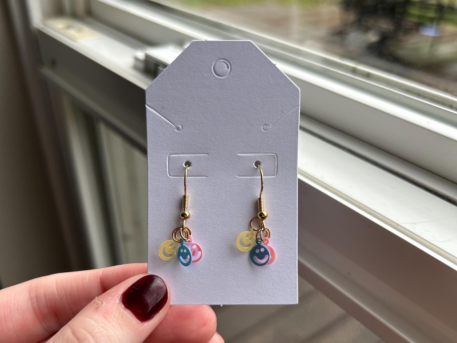 Smiley Face Gold Dangle Earrings - Multiple Colors - Etsy