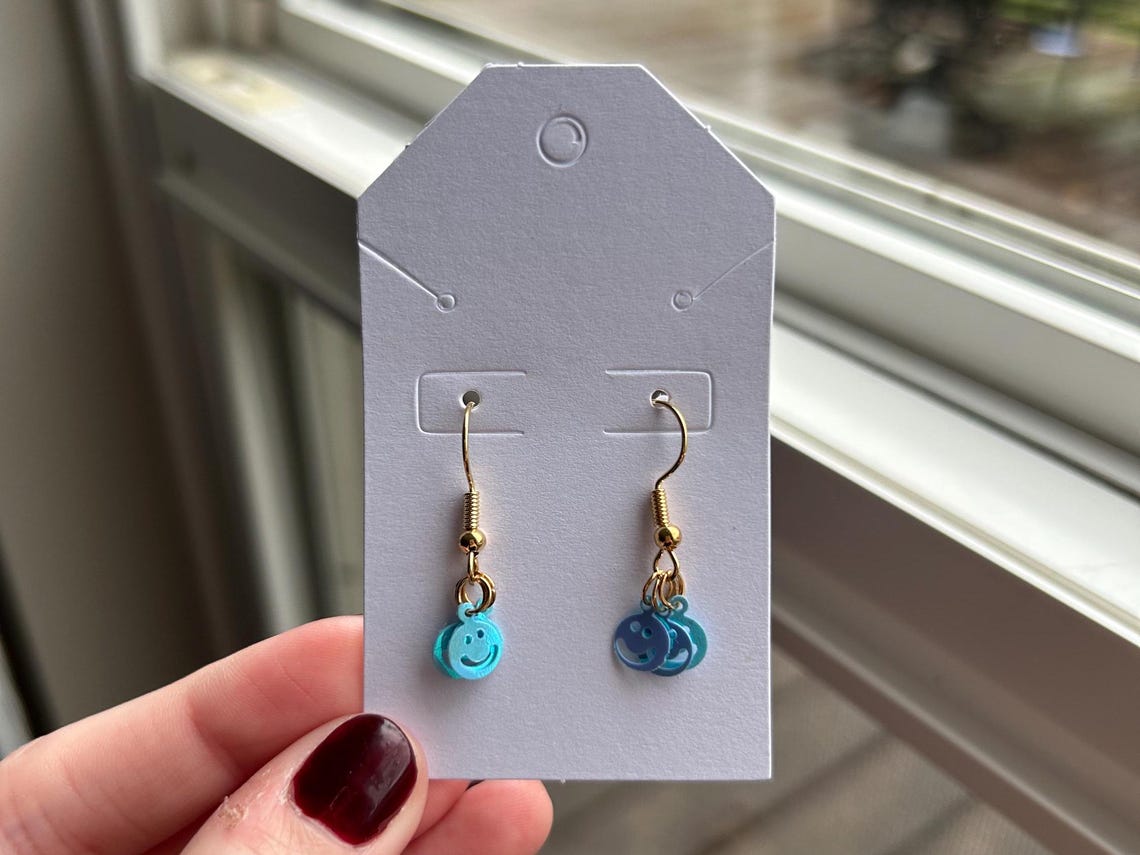 Smiley Face Gold Dangle Earrings - Multiple Colors - Etsy