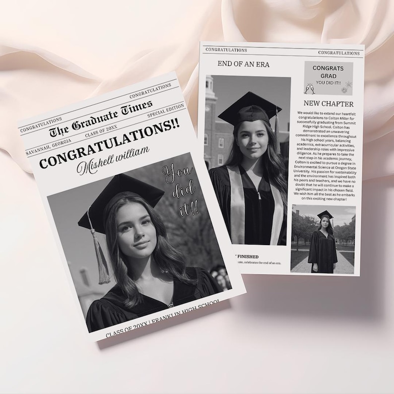 Graduation Newspaper Template Canva, Newspaper Graduation Card ...