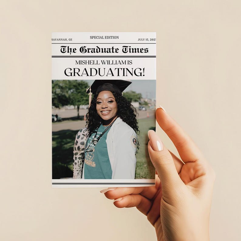 Graduation Newspaper Template Canva, Newspaper Graduation Card ...