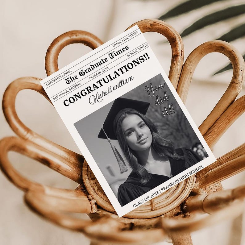 Graduation Newspaper Template Canva, Newspaper Graduation Card ...