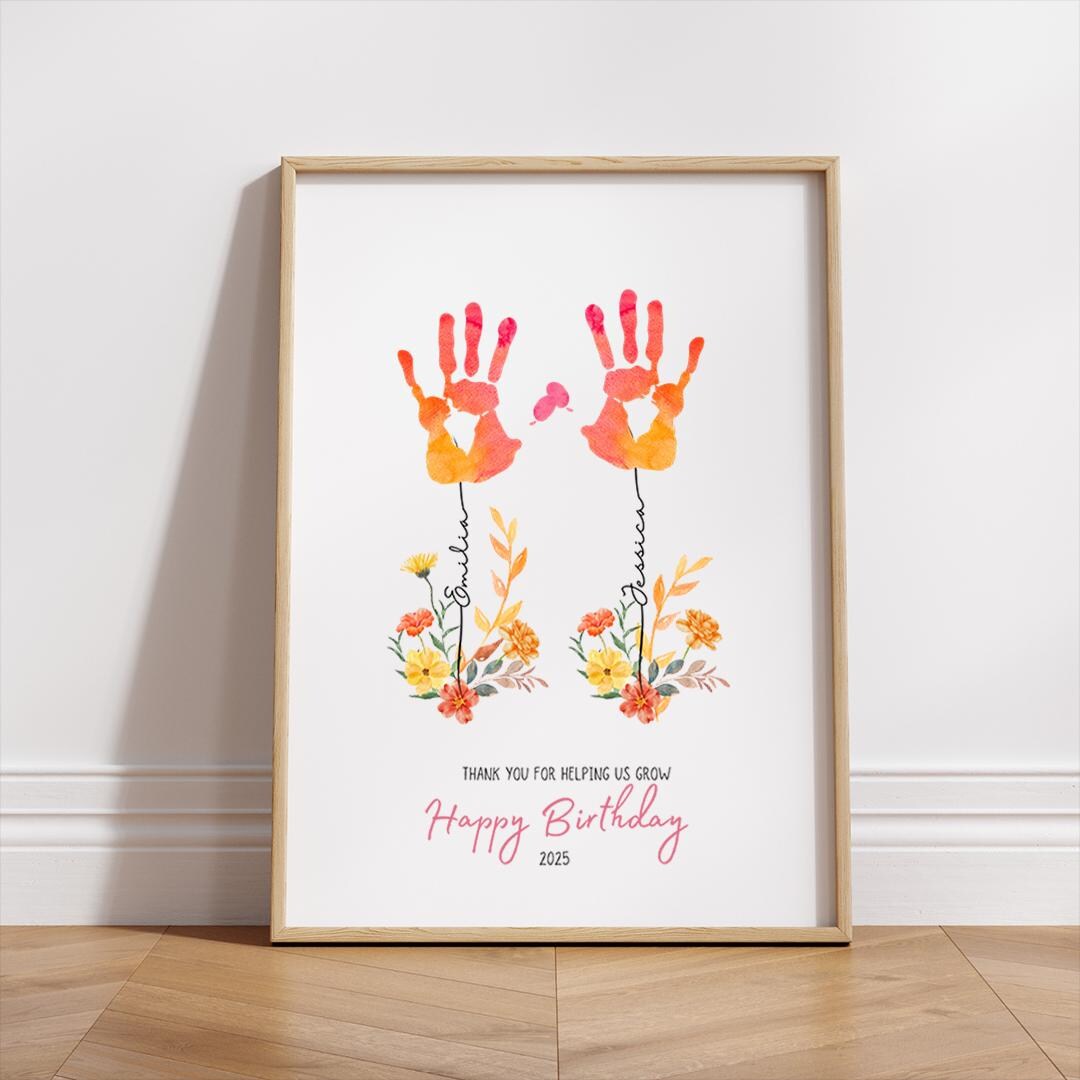 Handprint Flower Bouquet Printable Art, Mother's Day Gift, Birthday ...